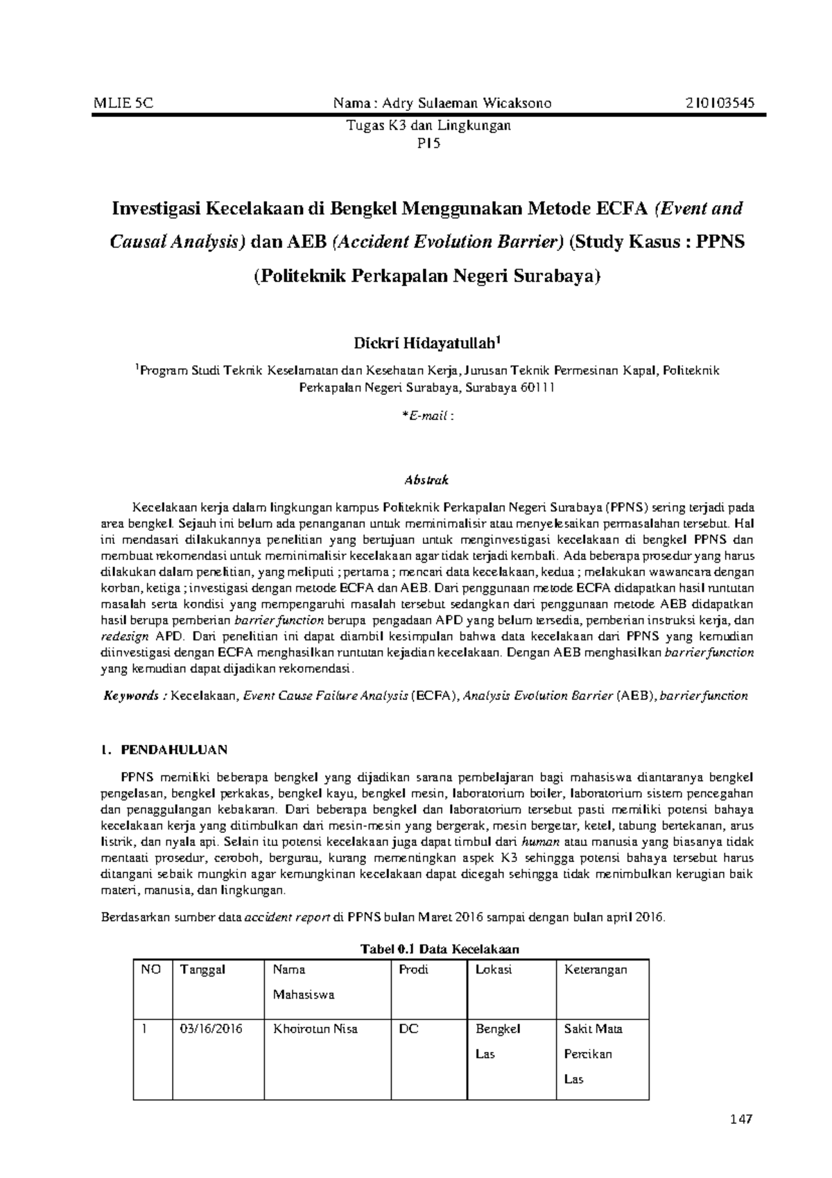 P15 K3 Investigasi Kecelakaan di Bengkel: Metode ECFA & AEB MLIE 5C ...