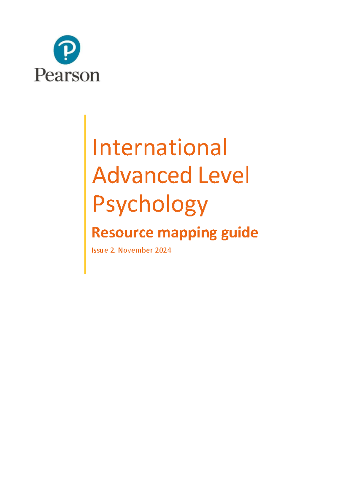 Pearson Edexcel International A Level Psychology Resource Mapping Guide ...