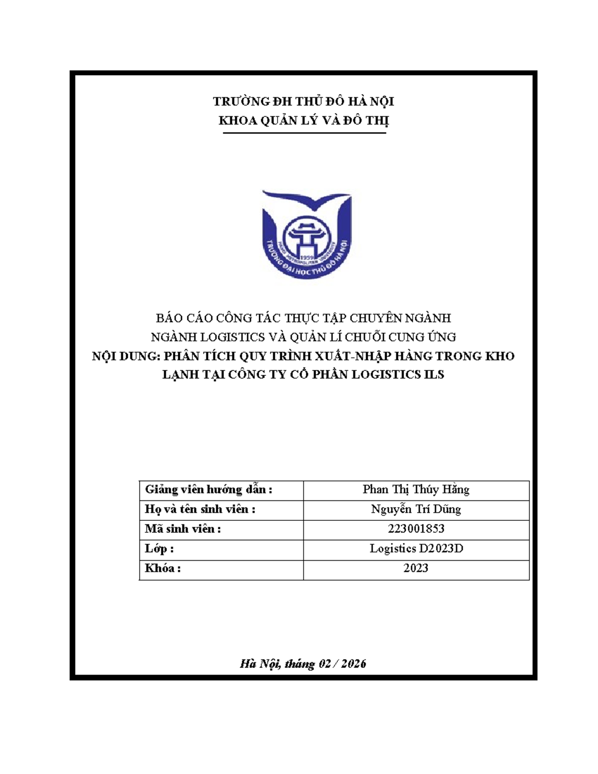 Báo cáo Thực Tập Chuyên Ngành Logistics D2023D: Phân Tích Kho Lạnh ILS ...