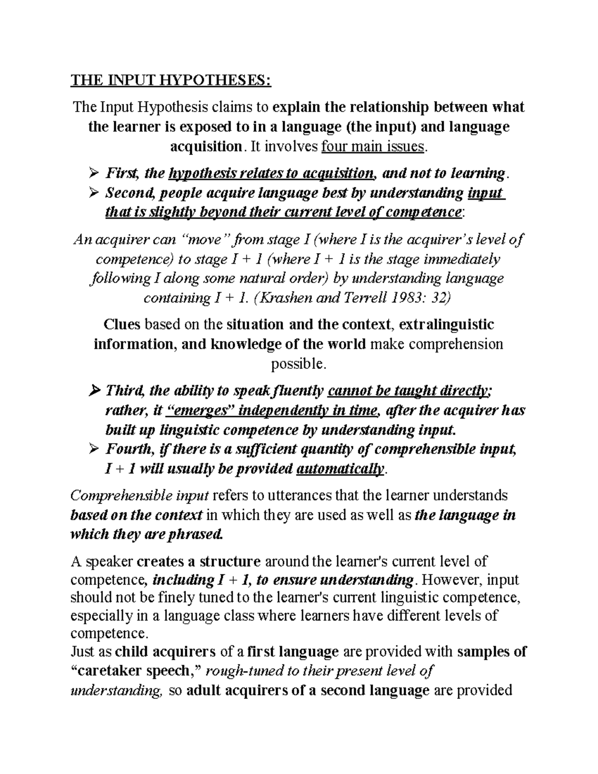 AL - last two hypothesis of the natural method - THE INPUT HYPOTHESES ...