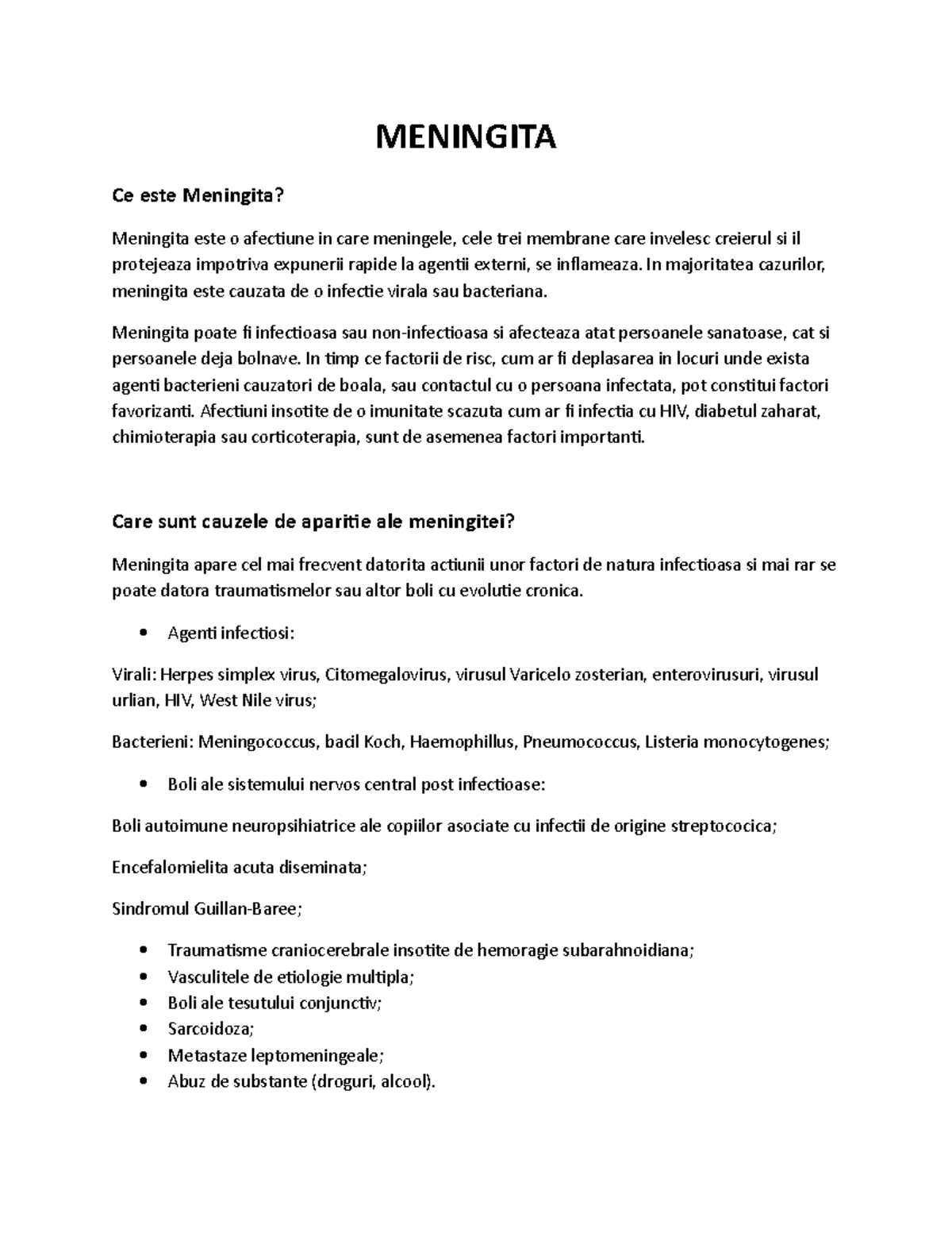 Meningita - bio - MENINGITA Ce este Meningita? Meningita este o ...