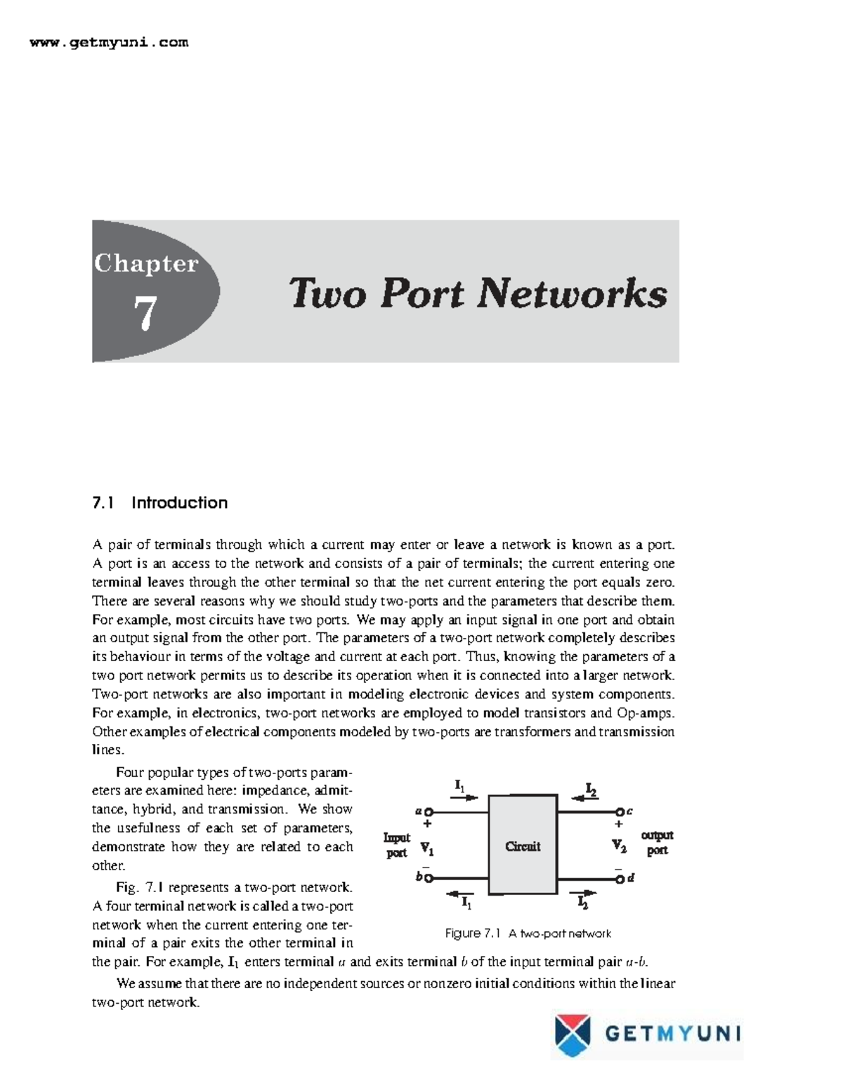 Two Port Networks: Chapter 7 Overview and Analysis - Studocu