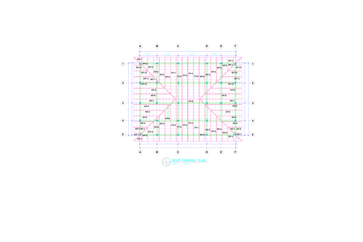 Roof frame plan - reference - ROOF FRAMING PLAN SCALE : 1 / 100 MTS. A ...