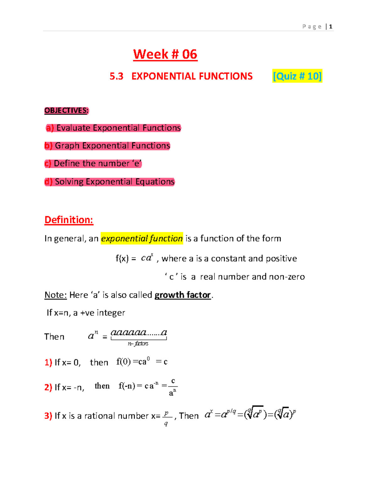 WEEK 6 - Exponential Functions - Week # 06 5 EXPONENTIAL FUNCTIONS ...