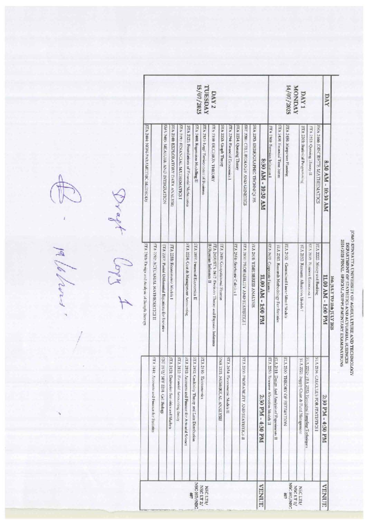 JOMO KENYATTA UNIVERSITY STA Final Exam Timetable: July 2025 - Studocu