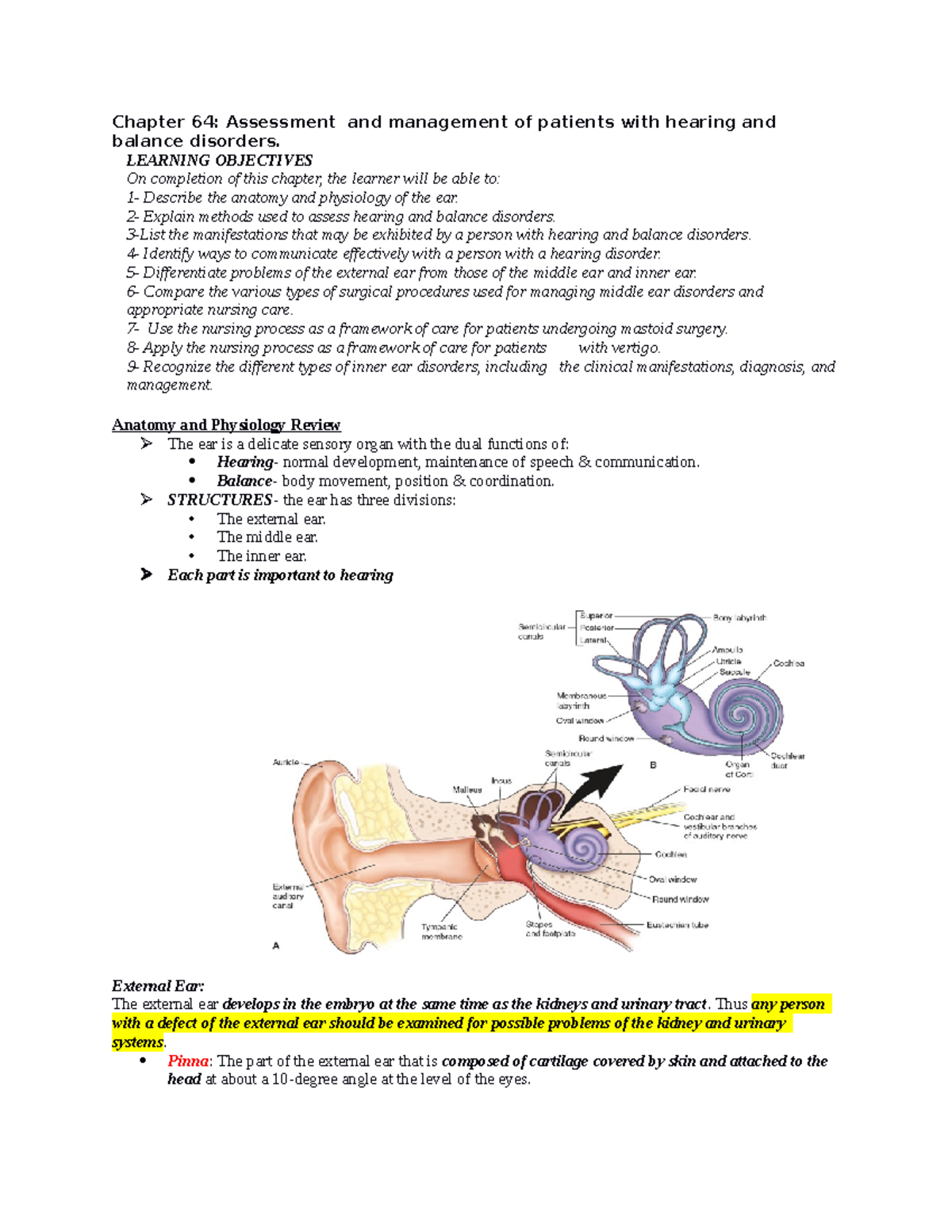 Chapter 64: Managing Hearing & Balance Disorders in Patients - Studocu