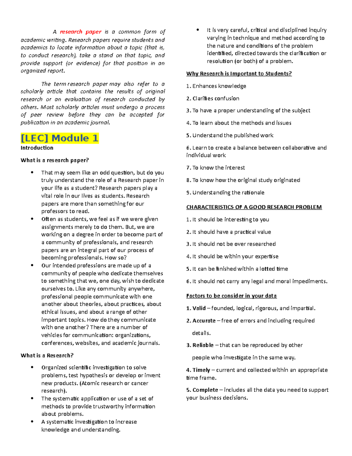 what is a research paper - Lecture notes 1 - A research paper is a ...