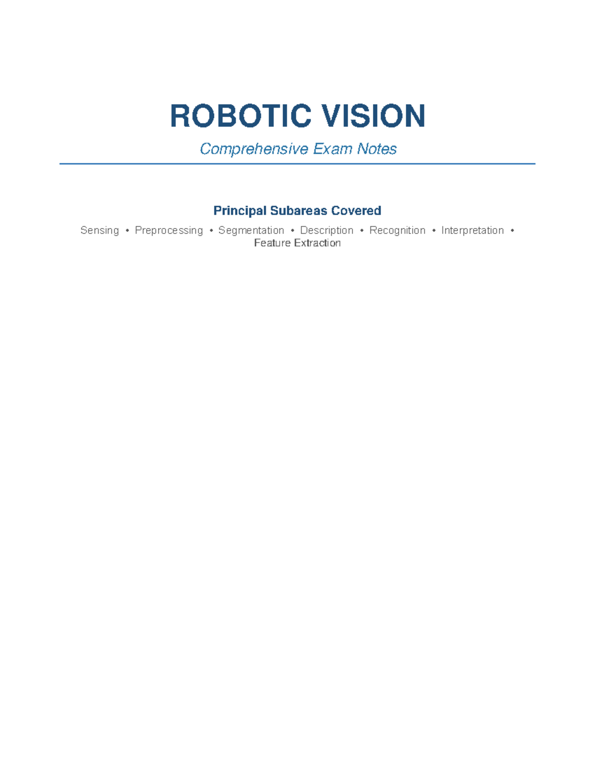 M3[RIS] - Comprehensive Exam Notes on Robotic Vision - Studocu