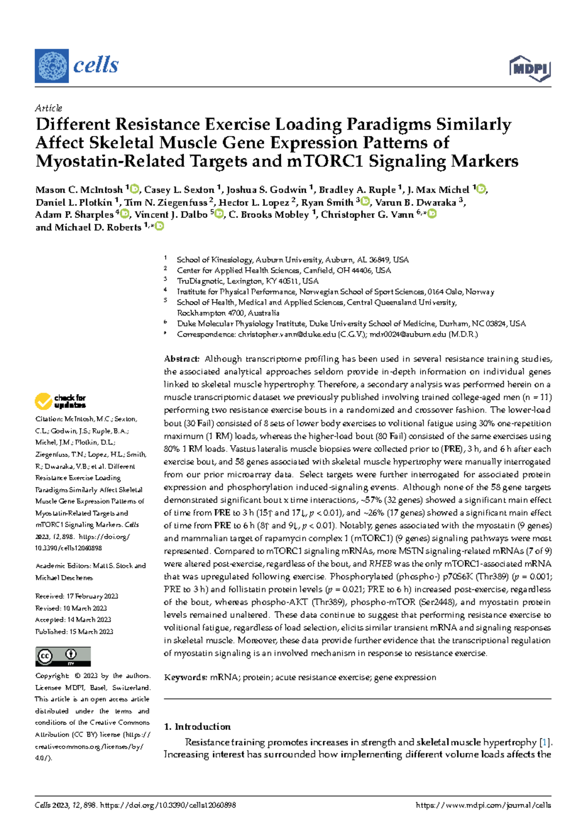 Cells 12 00898 v2 - Resistance Exercise and Skeletal Muscle Gene ...