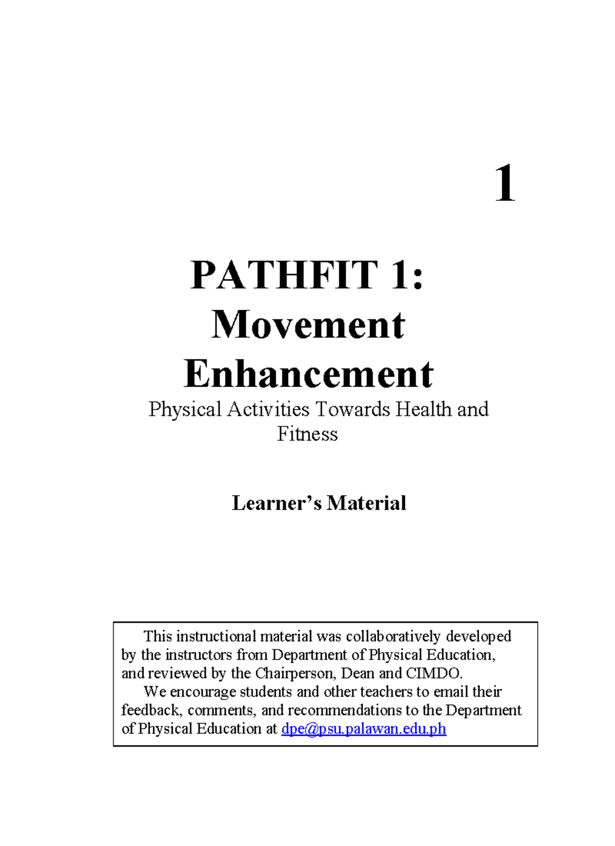 PATHFIT 1: Movement Enhancement Module for Tertiary PE Students - Studocu
