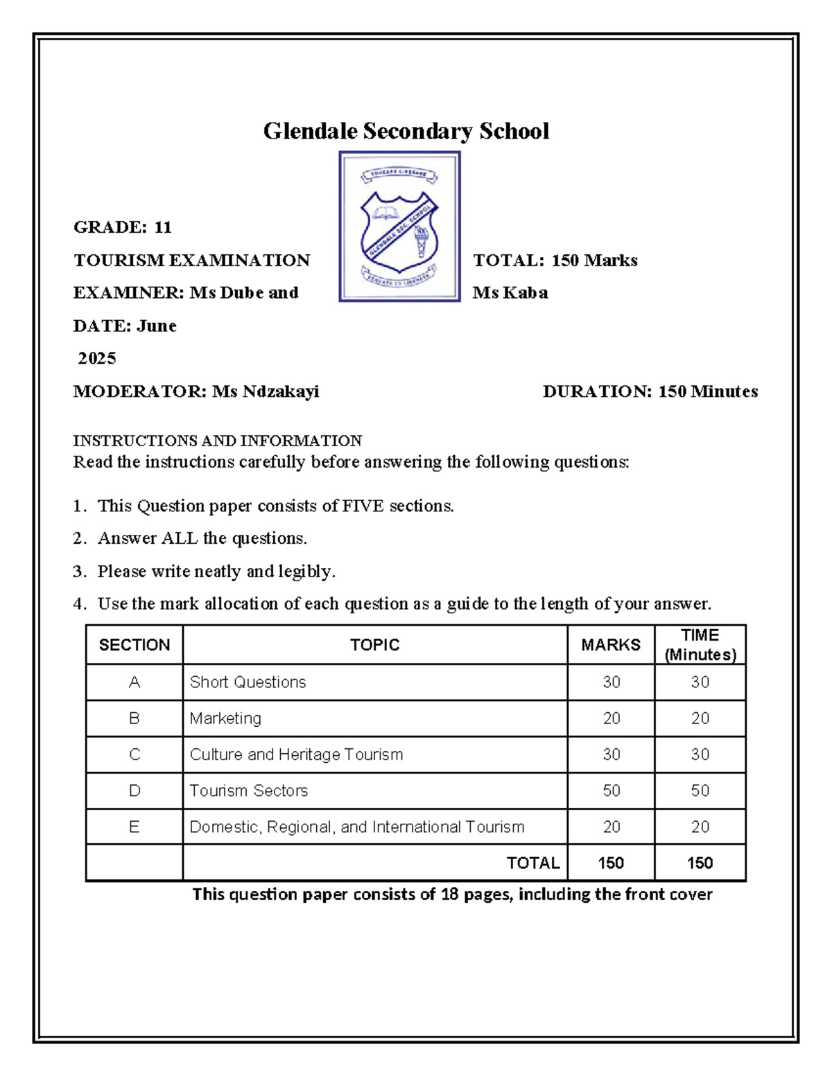 Grade 11 Tourism Exam Study Guide - June 2025 - Studocu