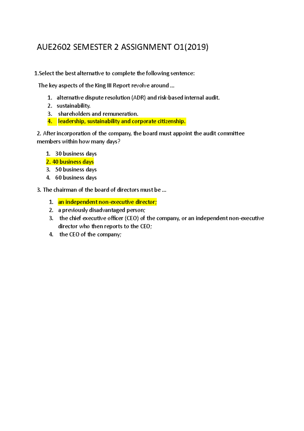 AUE2602 Semester 2 Assignment 01 Questions and Solutions (2019) - Studocu