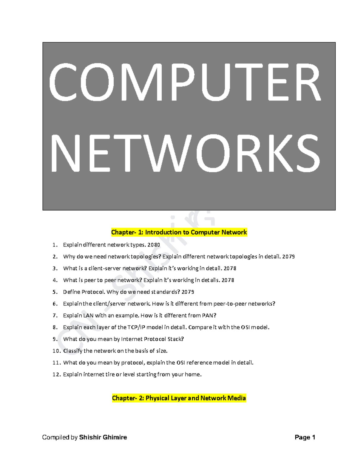 CSIT CN Important Question - i r e i m G h i Chapter- 1: Introduction ...
