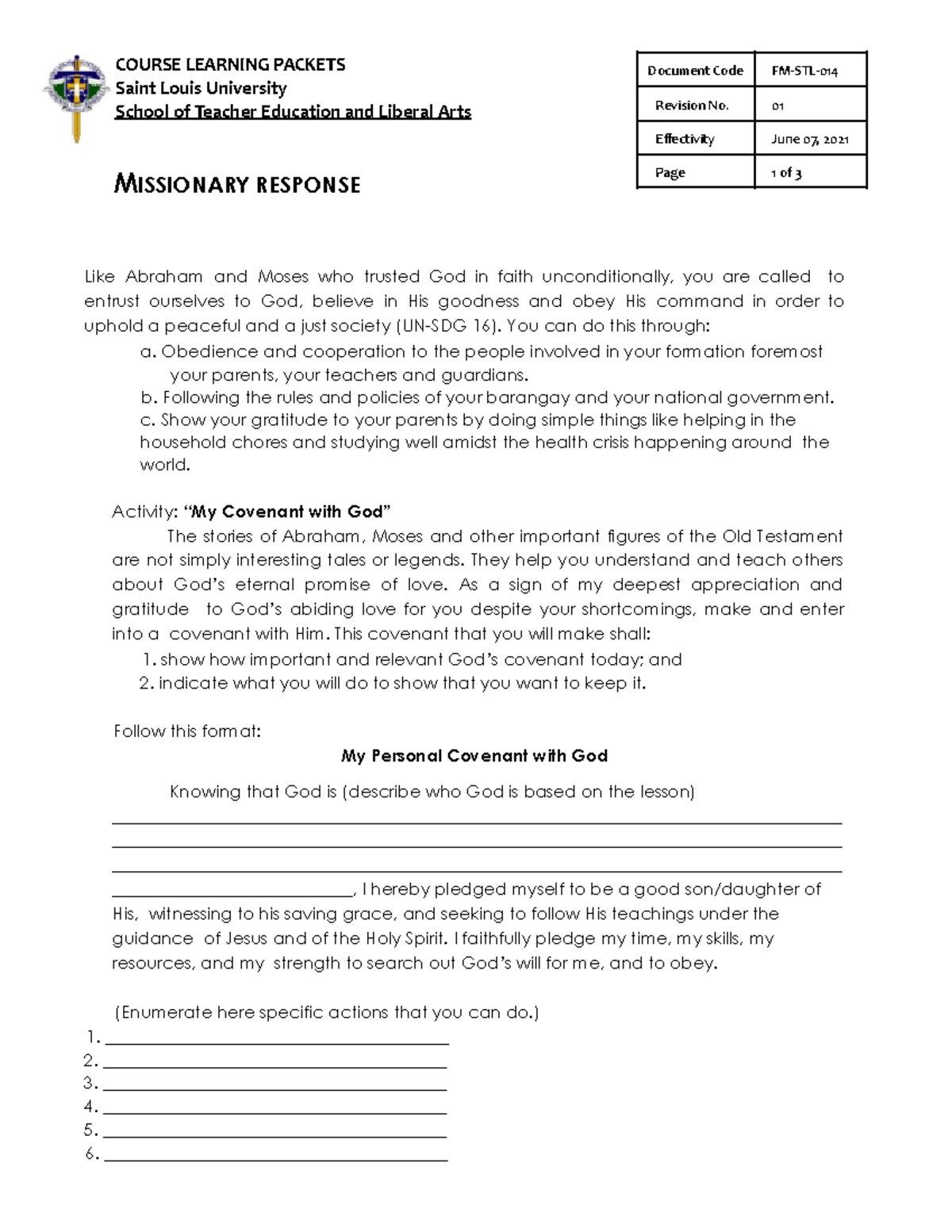 CFE 101 Module 2, Lesson 1 Missionary Response - COURSE LEARNING ...