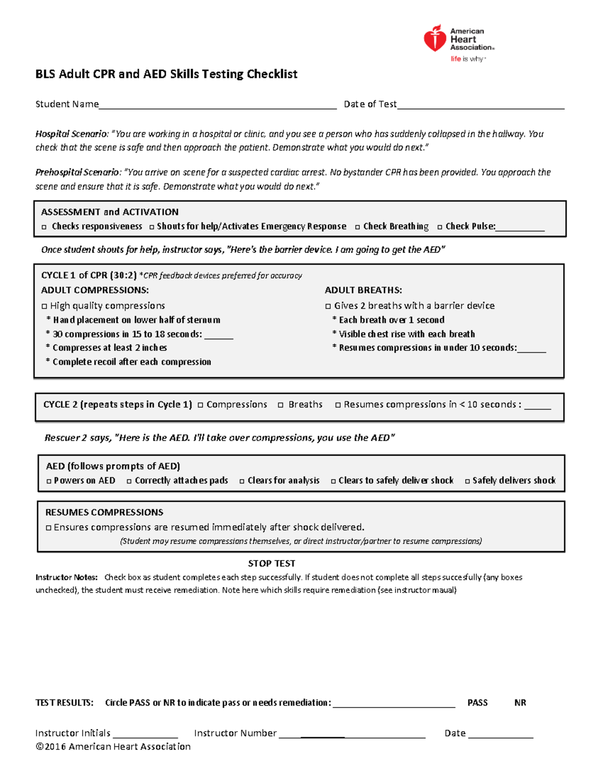 BLS-Checklist - Nurse - Instructor Initials ____________ Instructor ...