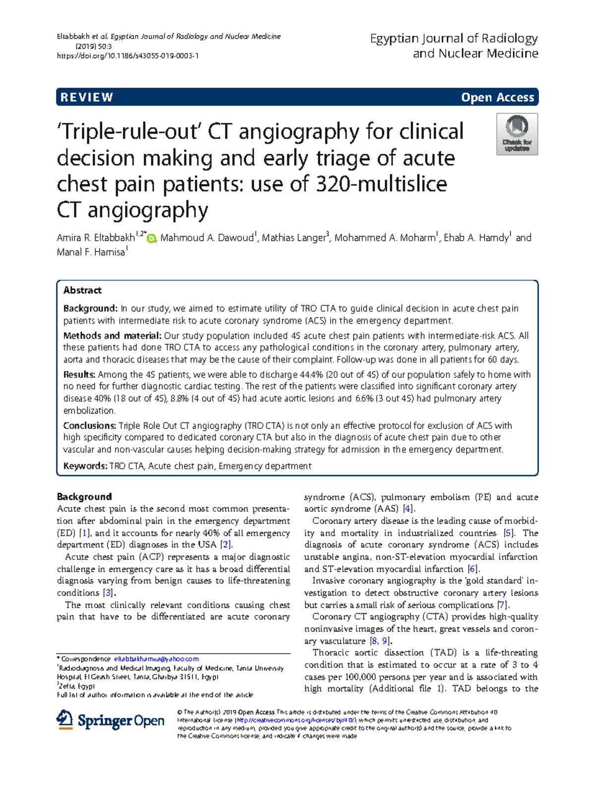 Triple-Rule-Out CT Angiography in Acute Chest Pain Management - Studocu