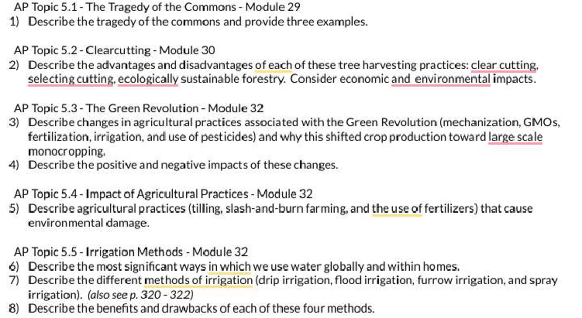 AP Environmental Science Topic 5: Commons, Agriculture & Irrigation ...