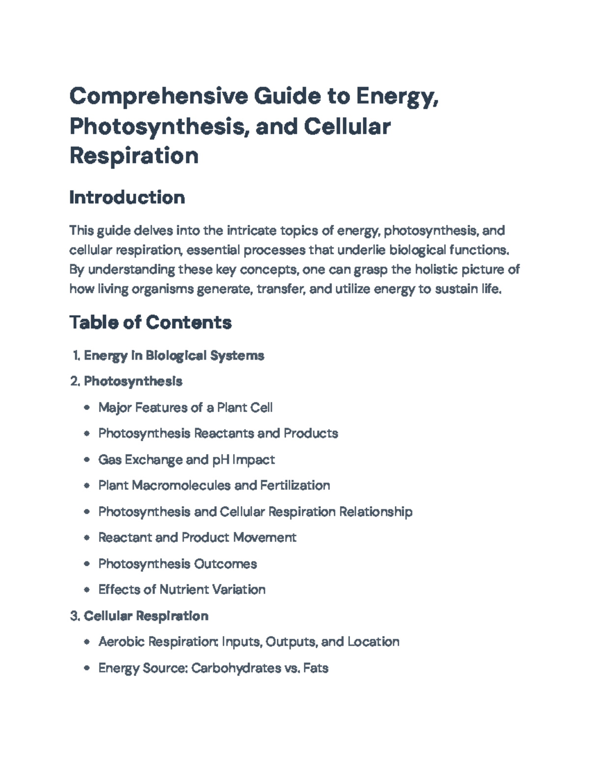 Comprehensive Study Guide: Energy, Photosynthesis & Cellular ...