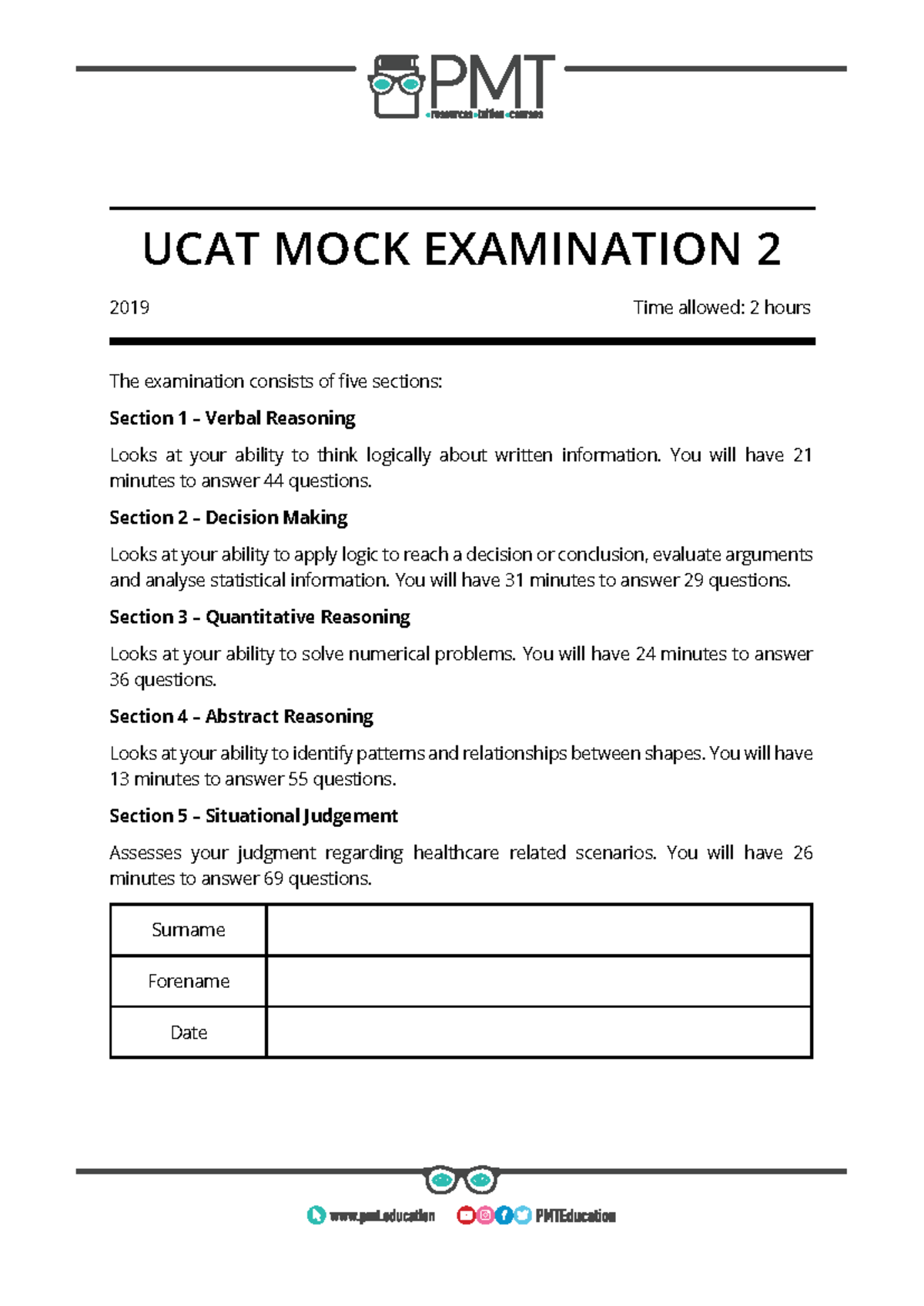 UCAT MOCK EXAM 2: Timed Sections and Practice Questions - Studocu