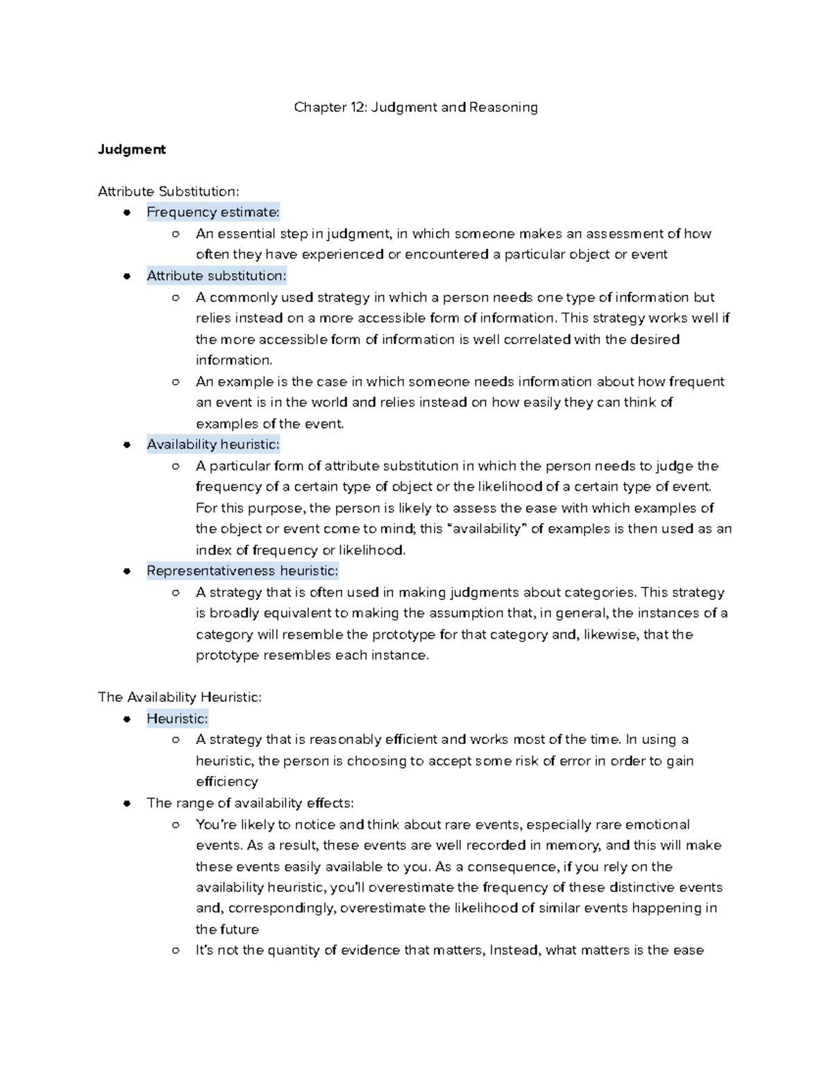 Cognitive Psych CH12: Judgment, Reasoning, and Heuristics - Studocu