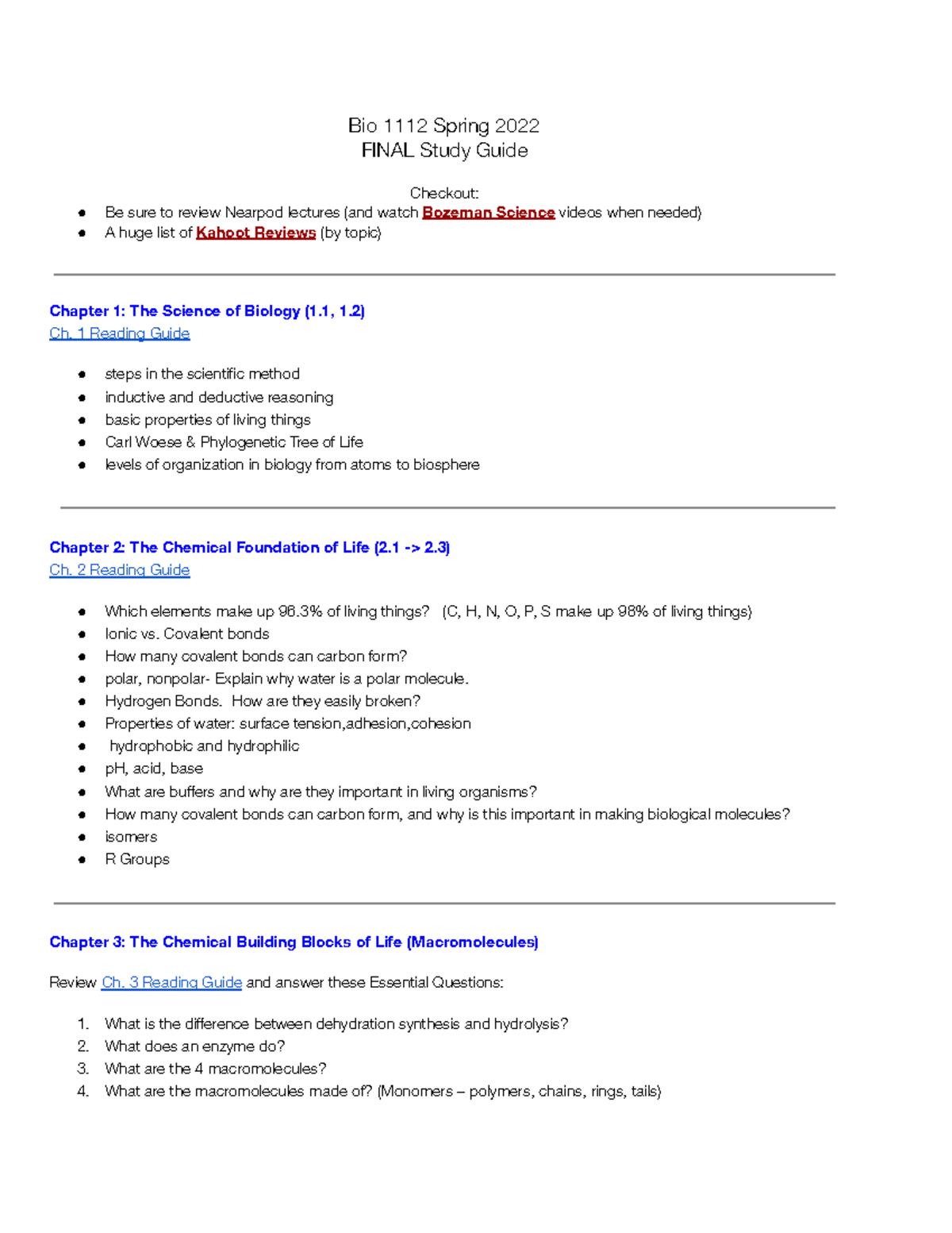 BIO 1112 Final Exam Comprehensive Study Guide for Spring 2022 - Studocu
