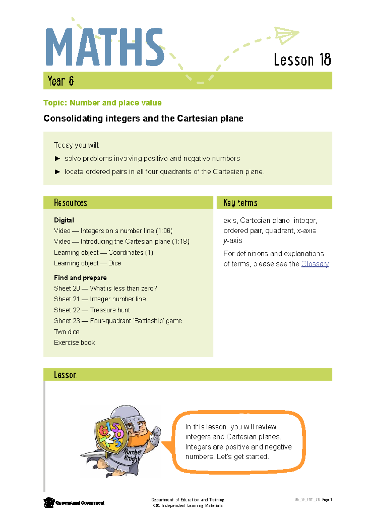 Mth Y6 FN11 L18 - Year 6 Maths Lesson 18: Integers & Cartesian Plane ...