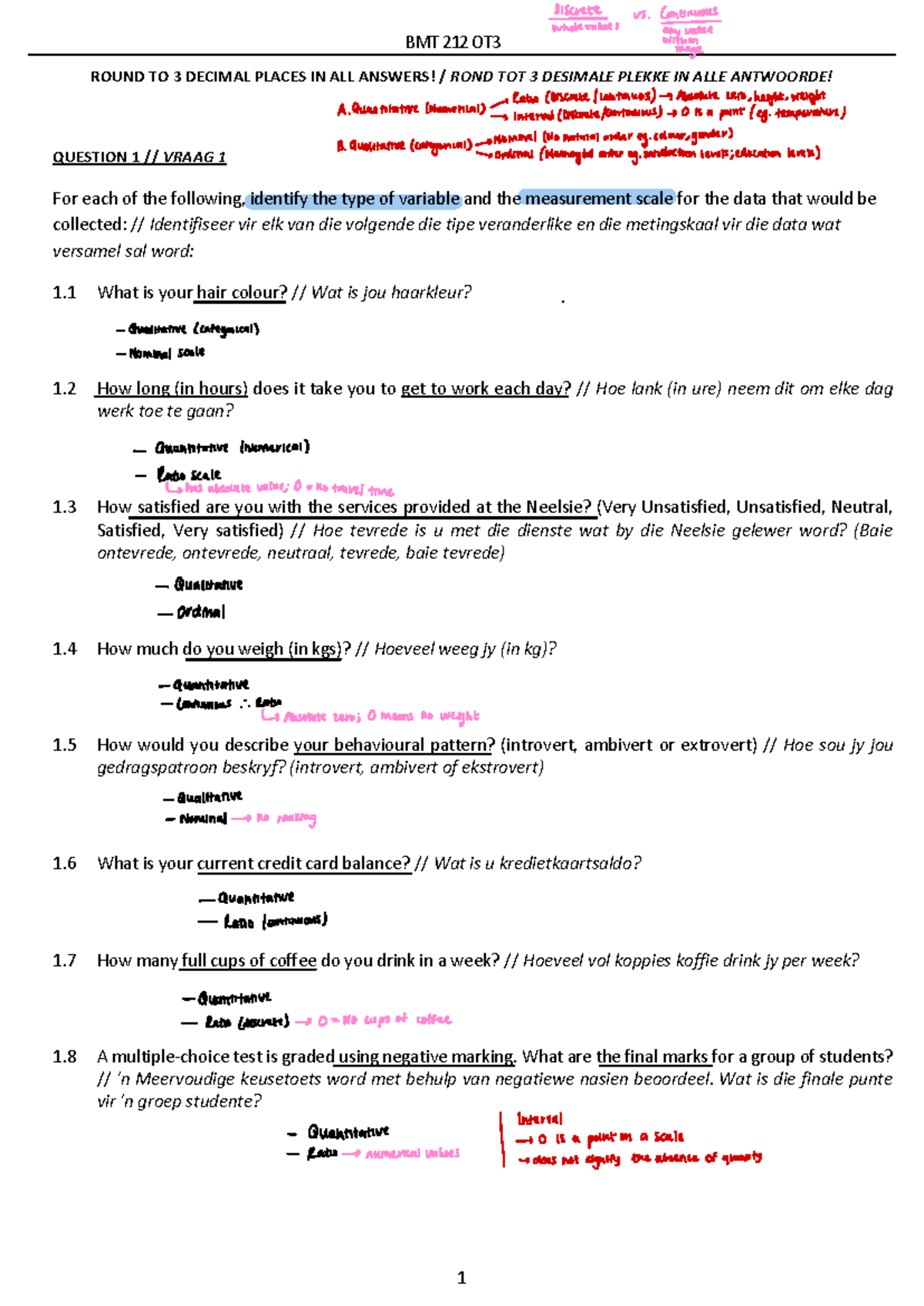 BMT 212 OT3 Tutorial 3 Notes: Data Variables & Visualizations - Studocu