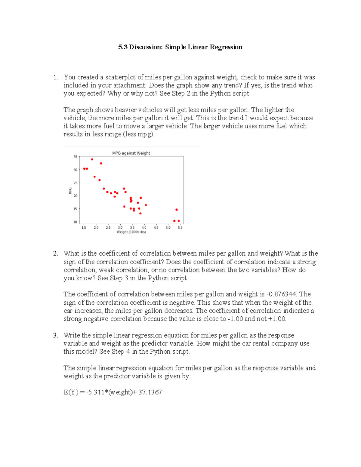 5-3 Discussion Simple Linear Regression - Does the graph show any trend ...