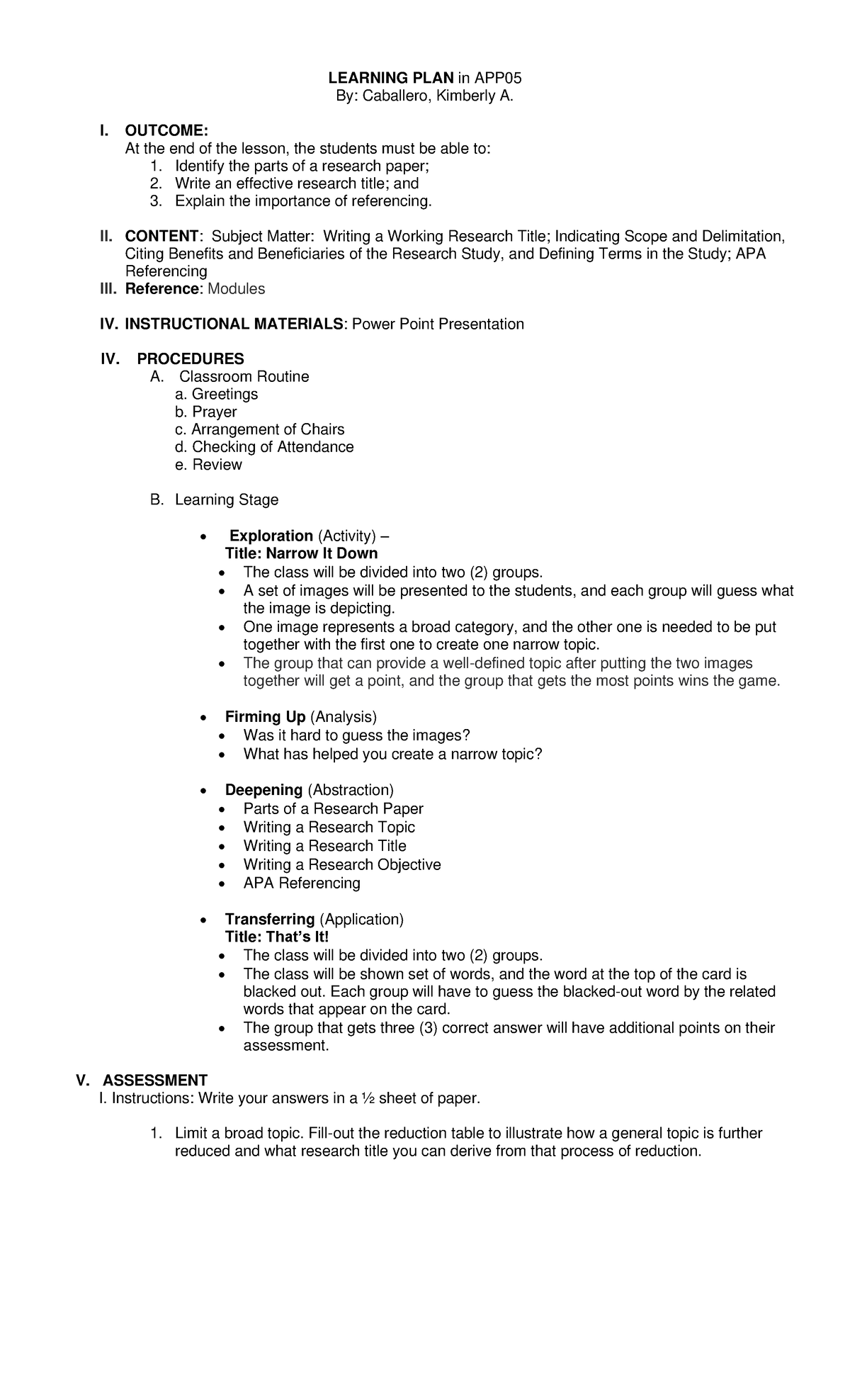 Lesson Plan: Research Paper Components & Title Writing (Chapter 1 ...
