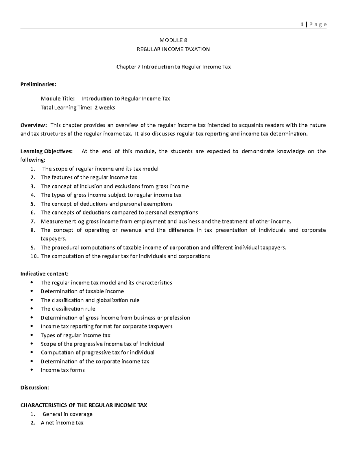 Module 8: Overview of Regular Income Taxation Concepts and Processes ...