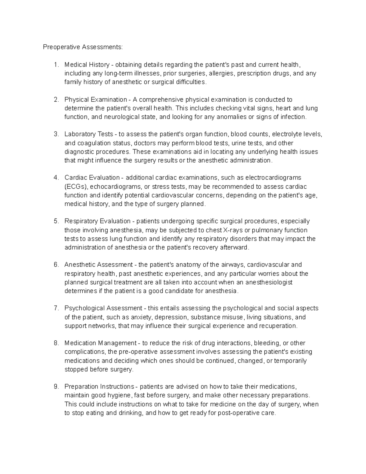 Pre Op & Post Op Assessments: Comprehensive Notes for Patients - Studocu