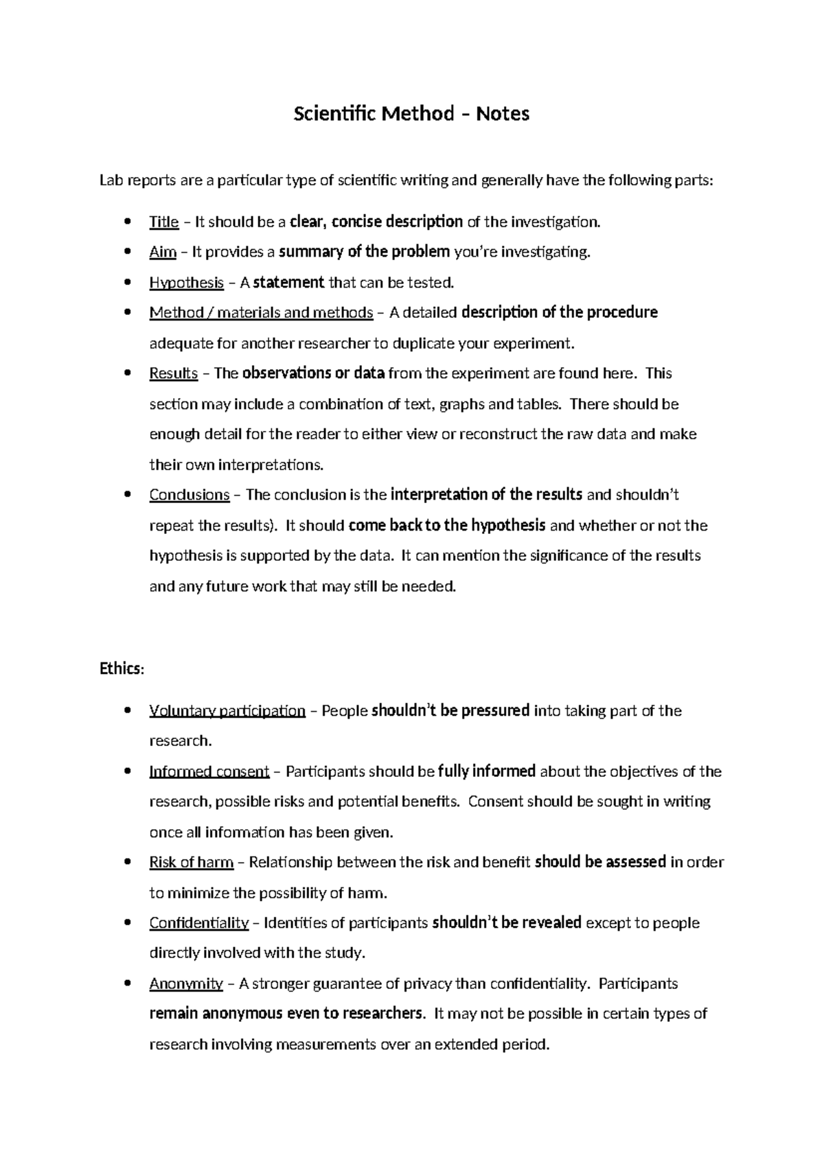 Scientific Method - Notes - Scientific Method – Notes Lab reports are a ...