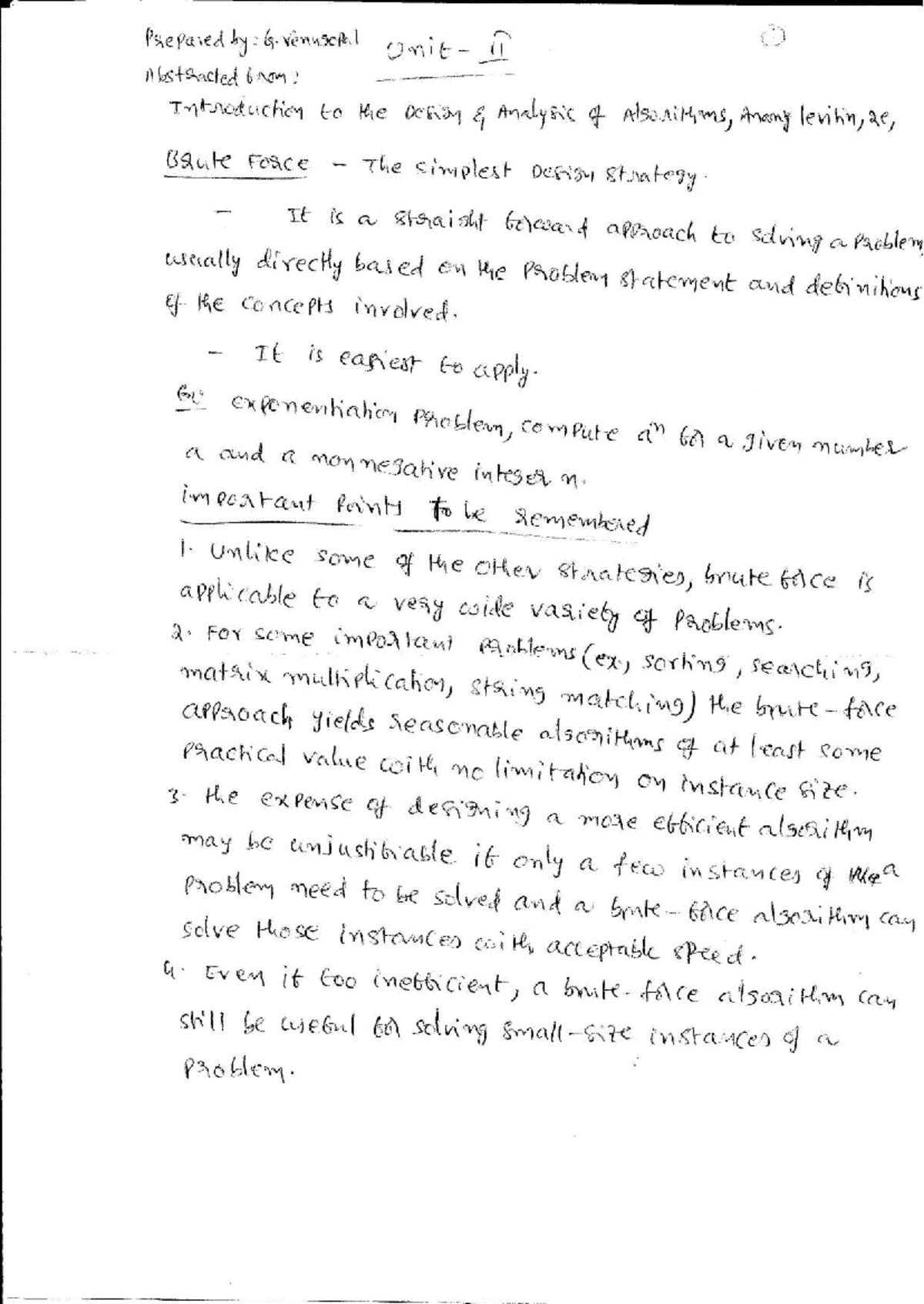 Unit II: Important Notes on Brute Force Algorithms and Design ...