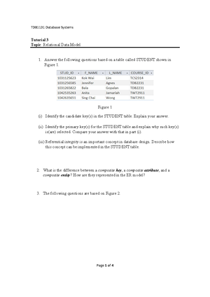 Lab5 - lab5 - TDB1131 Database Systems Page 1 of 3 Tutorial 5 Topic ...