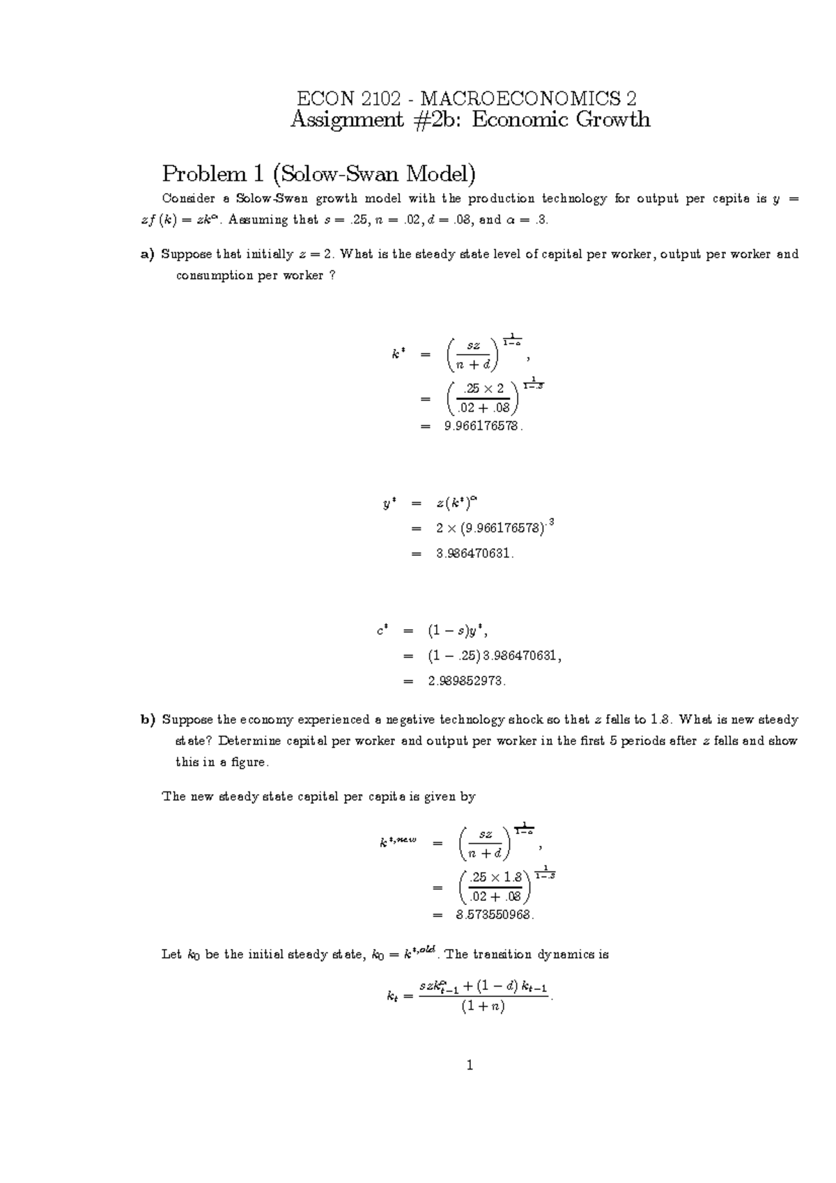 Tutorial 3 solution - ECON 2102 - MACROECONOMICS 2 Assignment #2b ...