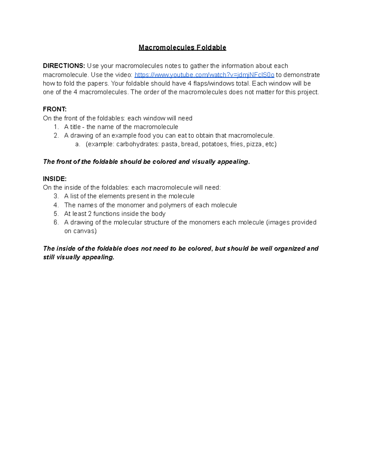 Macromolecules Foldable Project Instructions - Studocu
