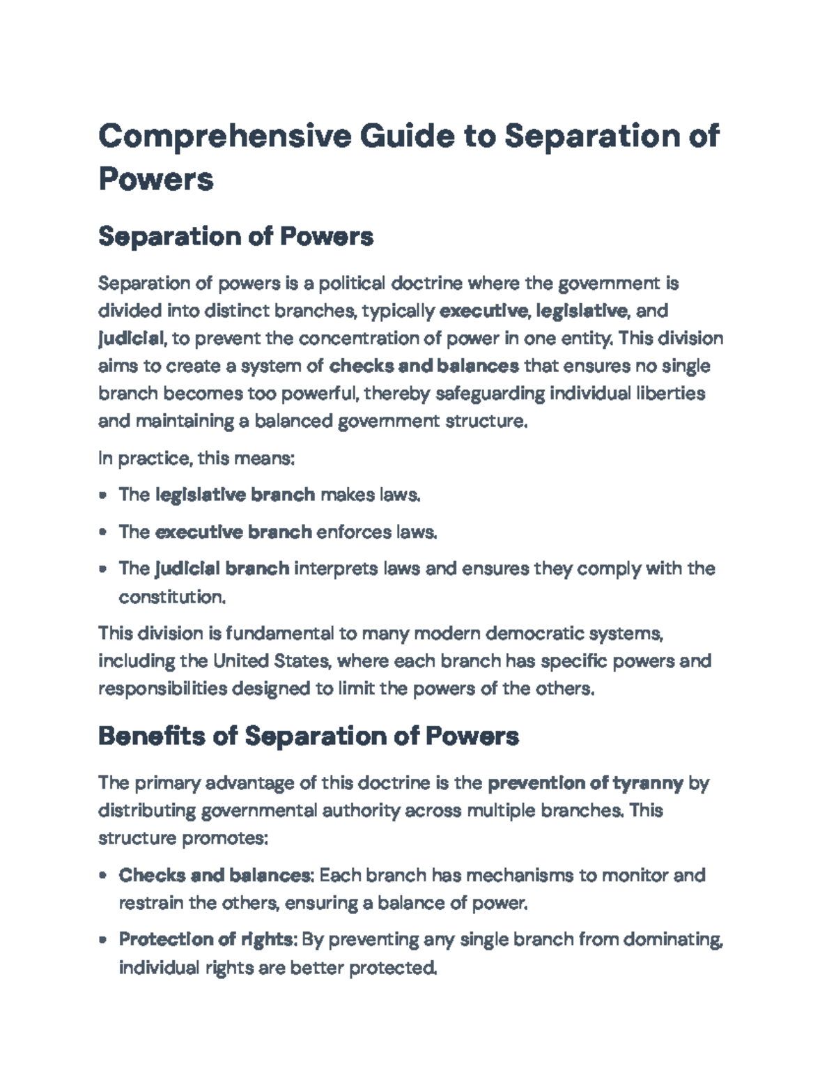 Comprehensive Guide to Separation of Powers in Democratic Governance ...