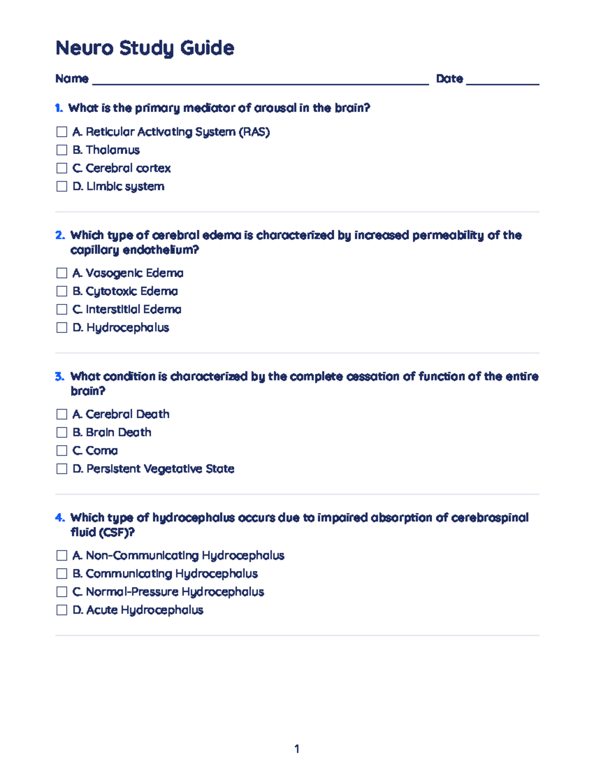 Neuro Study Guide: Key Concepts and Questions for Exam Prep - Studocu