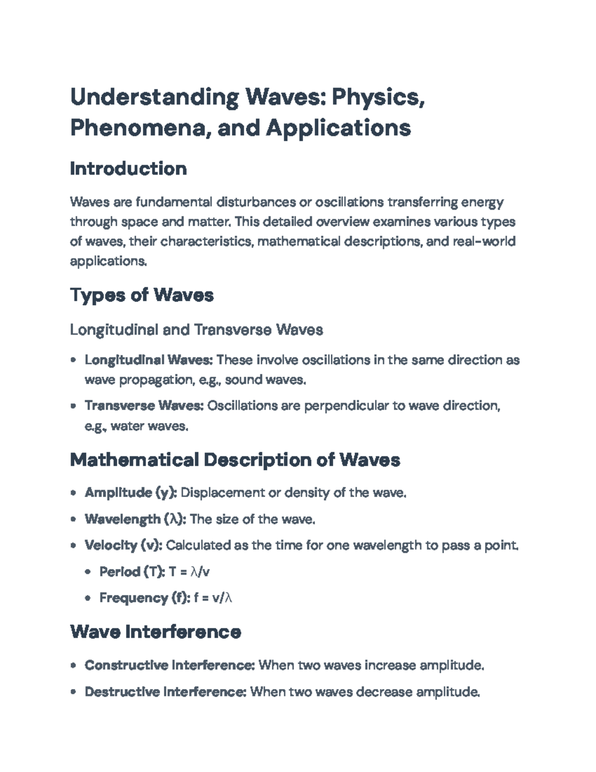 Understanding Waves: Phenomena, Math, and Applications (PHYS 101) - Studocu