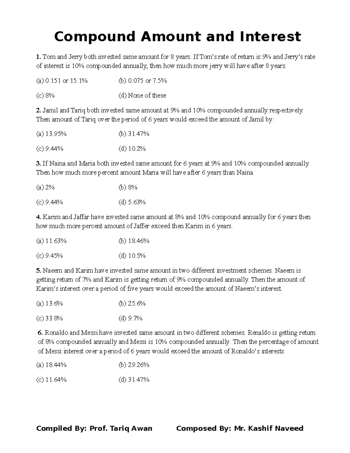 Compound Interest MCQs (Course Code: 30.9.25) - Studocu