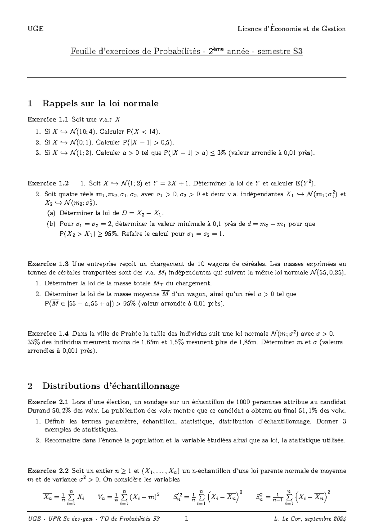 TD Probabilités S3 - Exercices et Rappels Clés d'Étude - Studocu