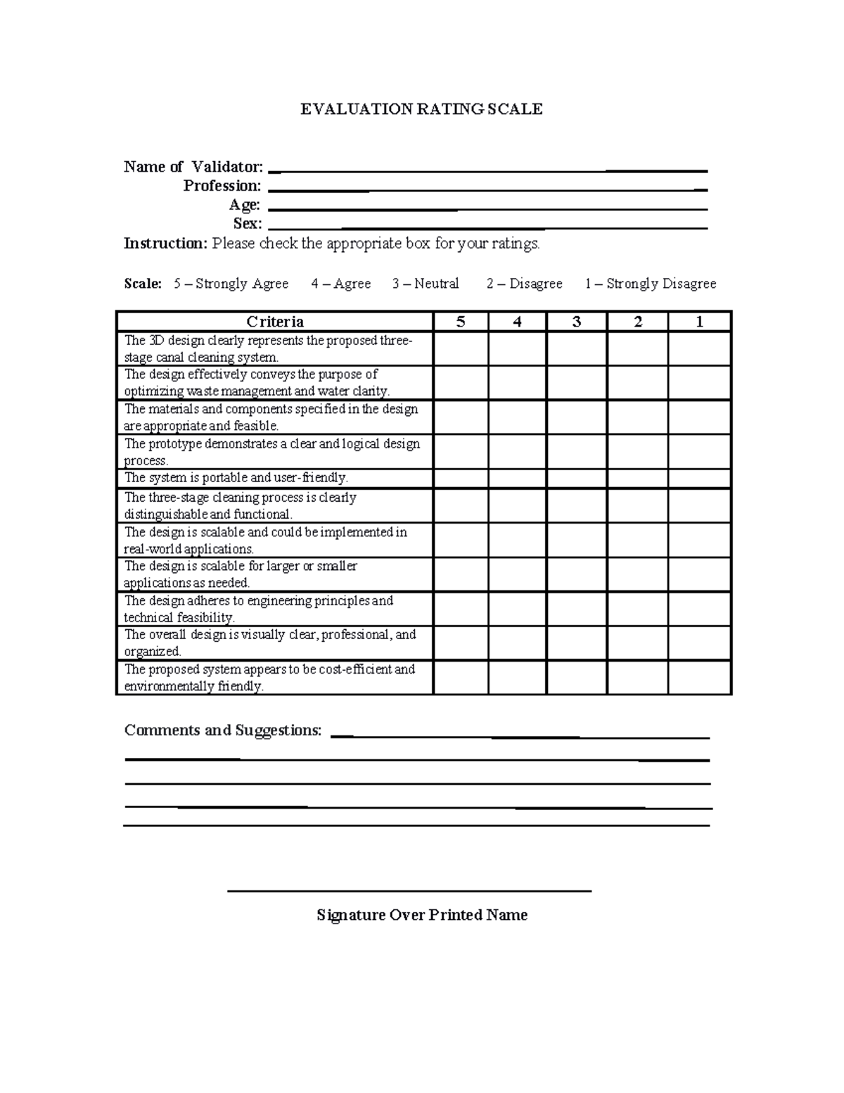 Evaluation Rating Scale for 3D Canal Cleaning System Design - Studocu