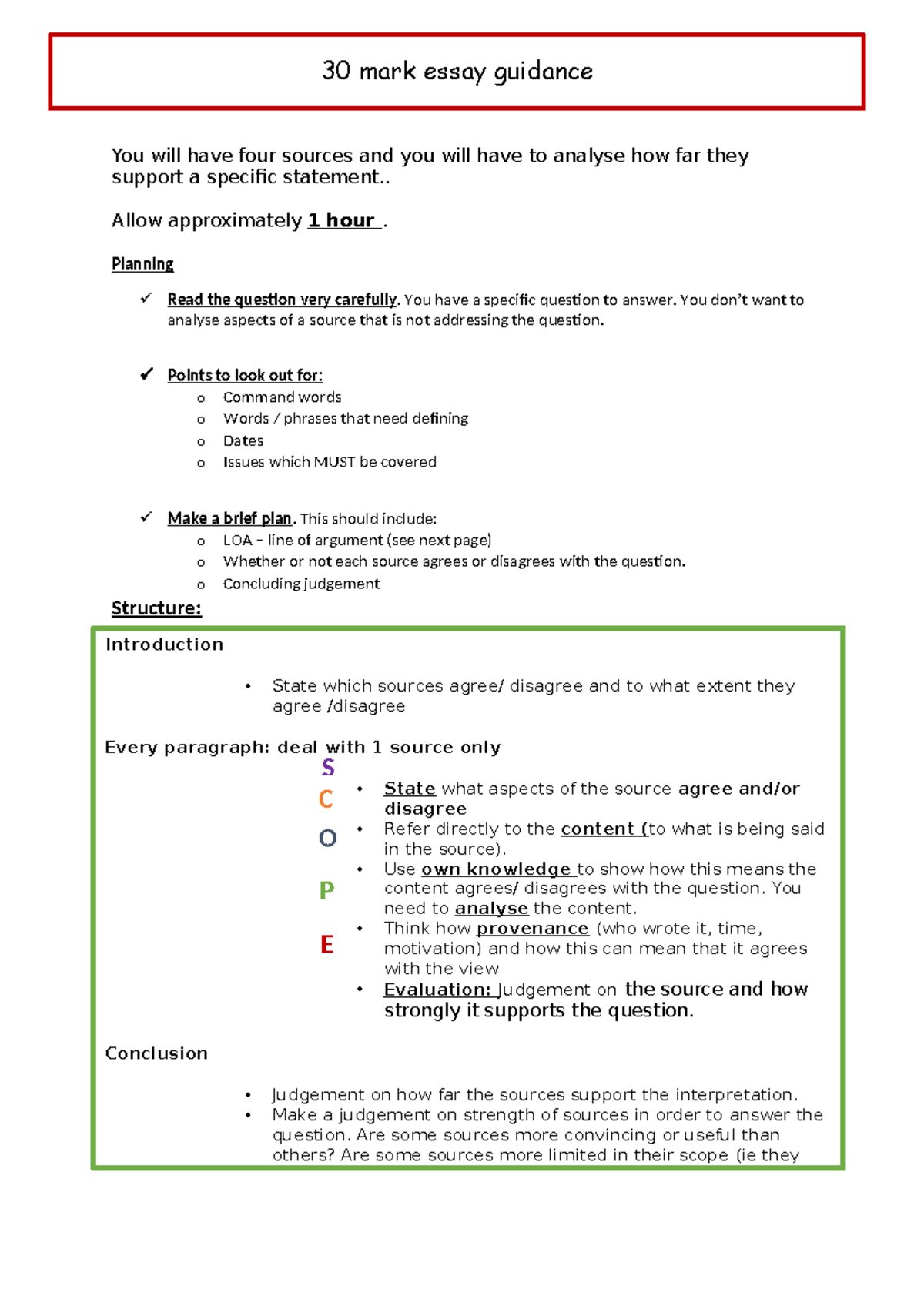 30 Mark Essay Guidance: Analyzing Source Support for Statements - Studocu
