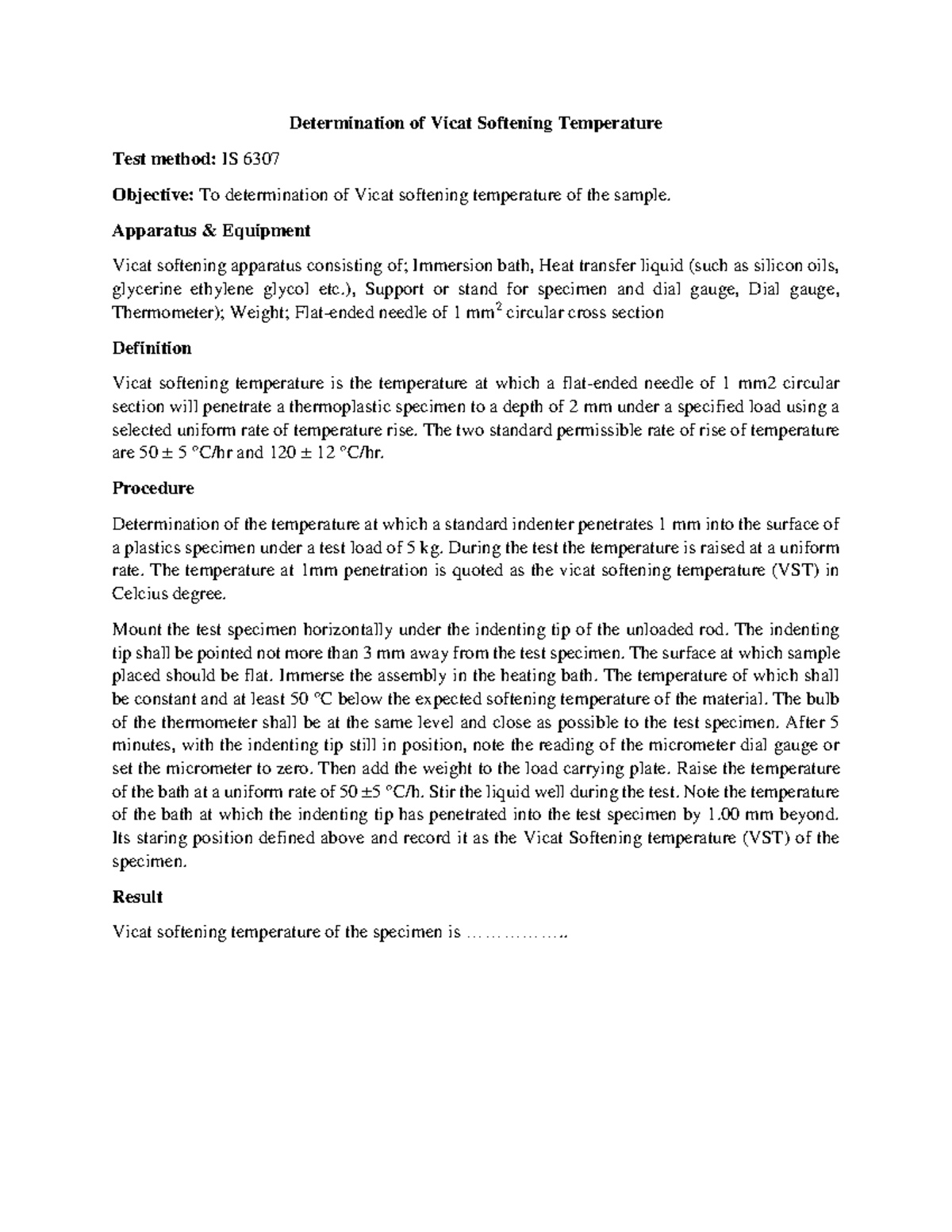 Vicat Softening Temperature Determination - Test IS 6307 Procedure ...