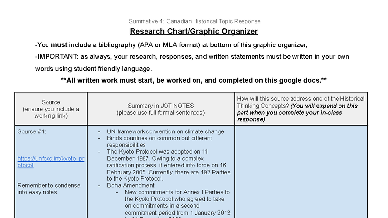 Summative 4: Canadian Historical Topic Response Organizer - Studocu