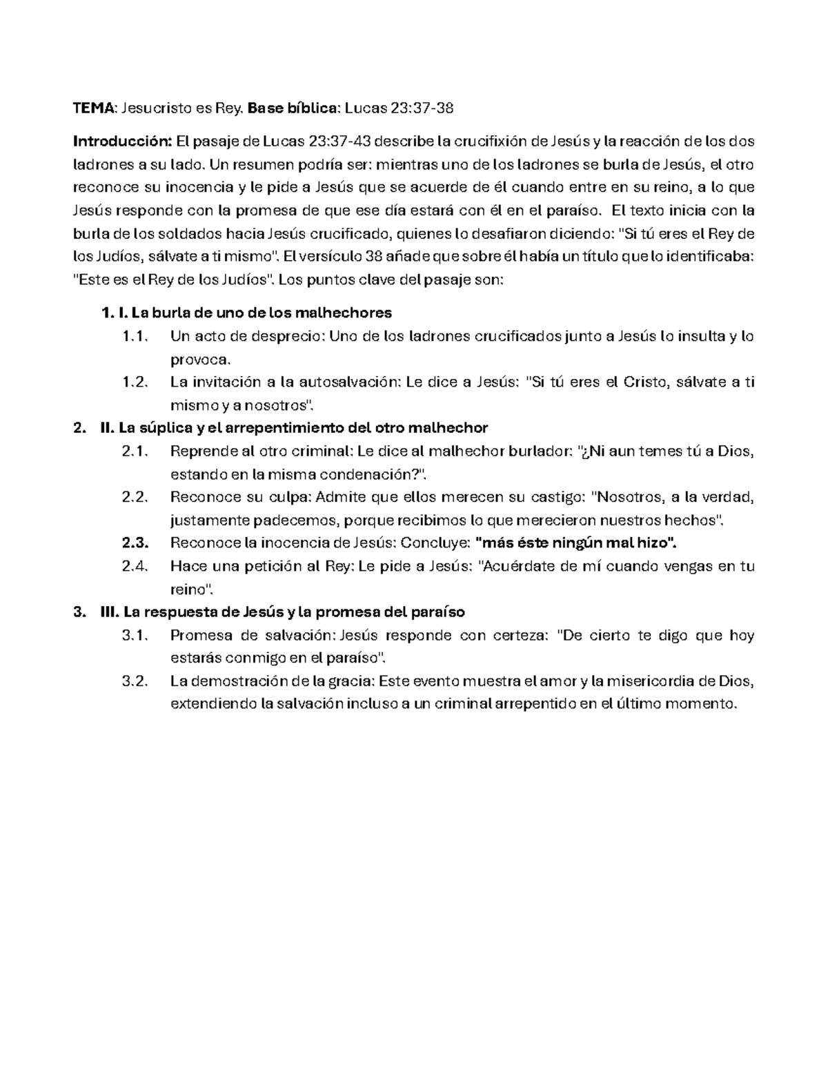 Bosquejo: Jesucristo es Rey - Lucas 23: Crucifixión y Redención - Studocu