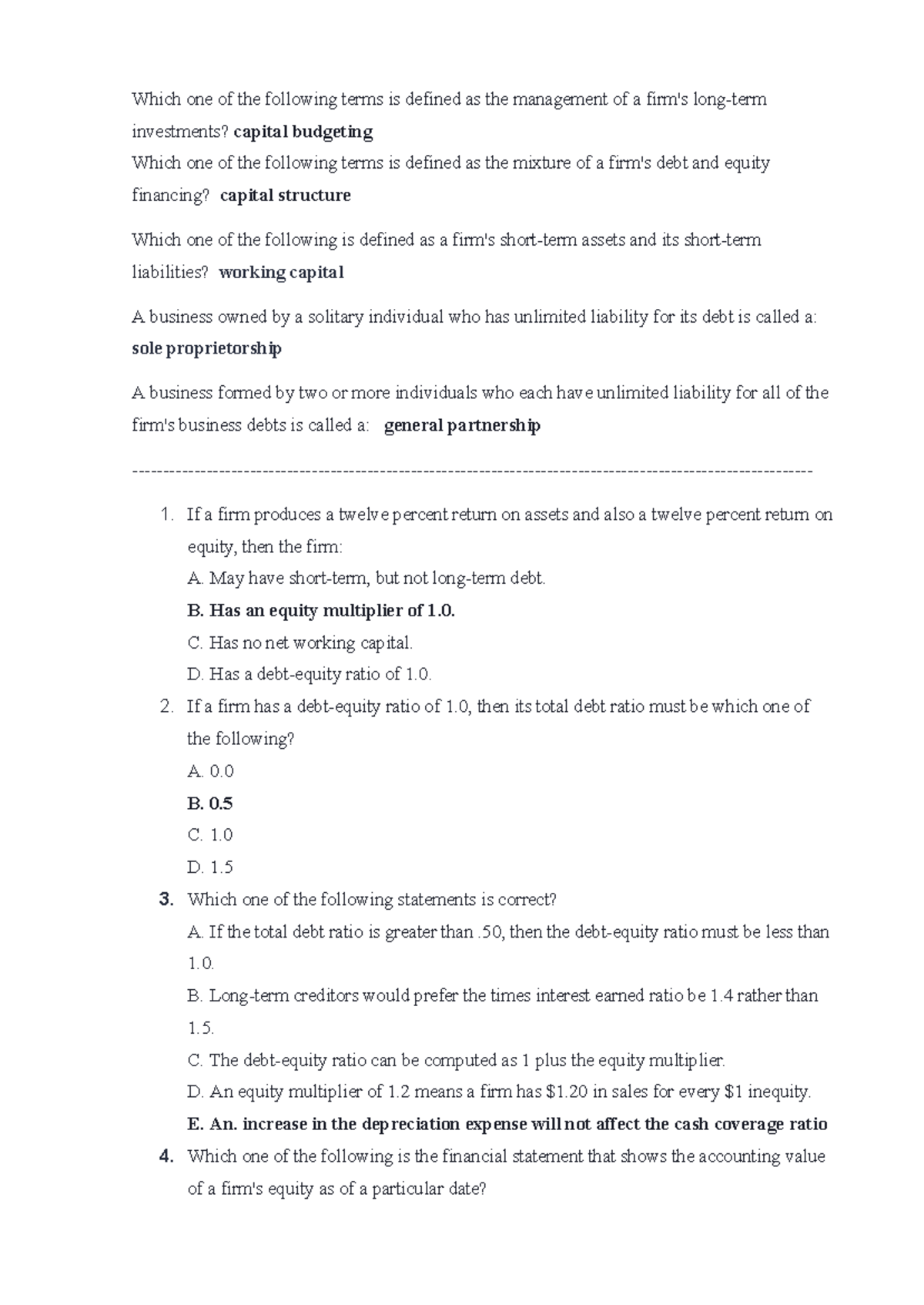 Corporate Finance ANS: Key Concepts and Definitions - Studocu