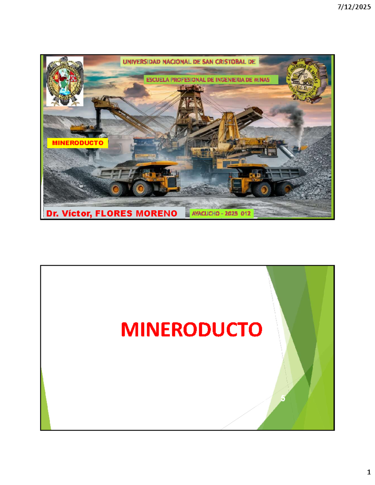 Transporte Hidráulico de Minerales - MINERODUCTO 012-2025 - Studocu