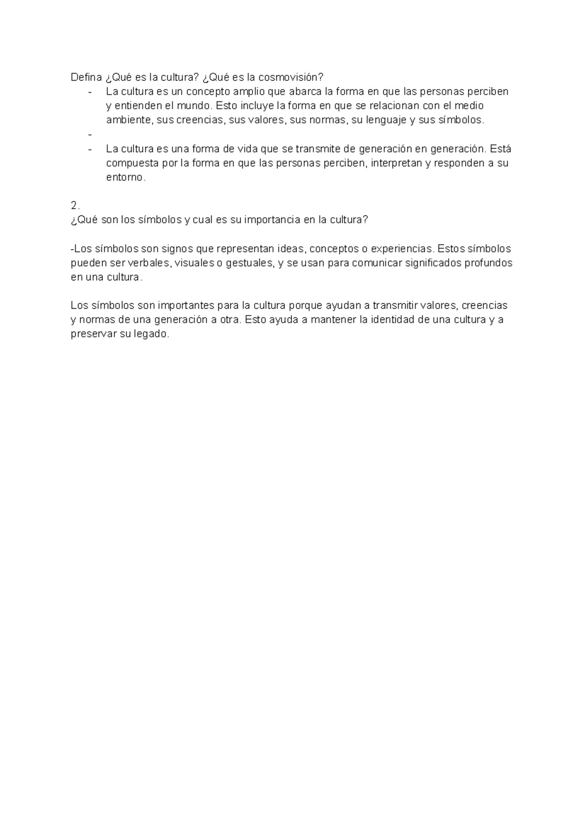 Sociología - Fghh - Defina ¿Qué es la cultura? ¿Qué es la cosmovisión ...