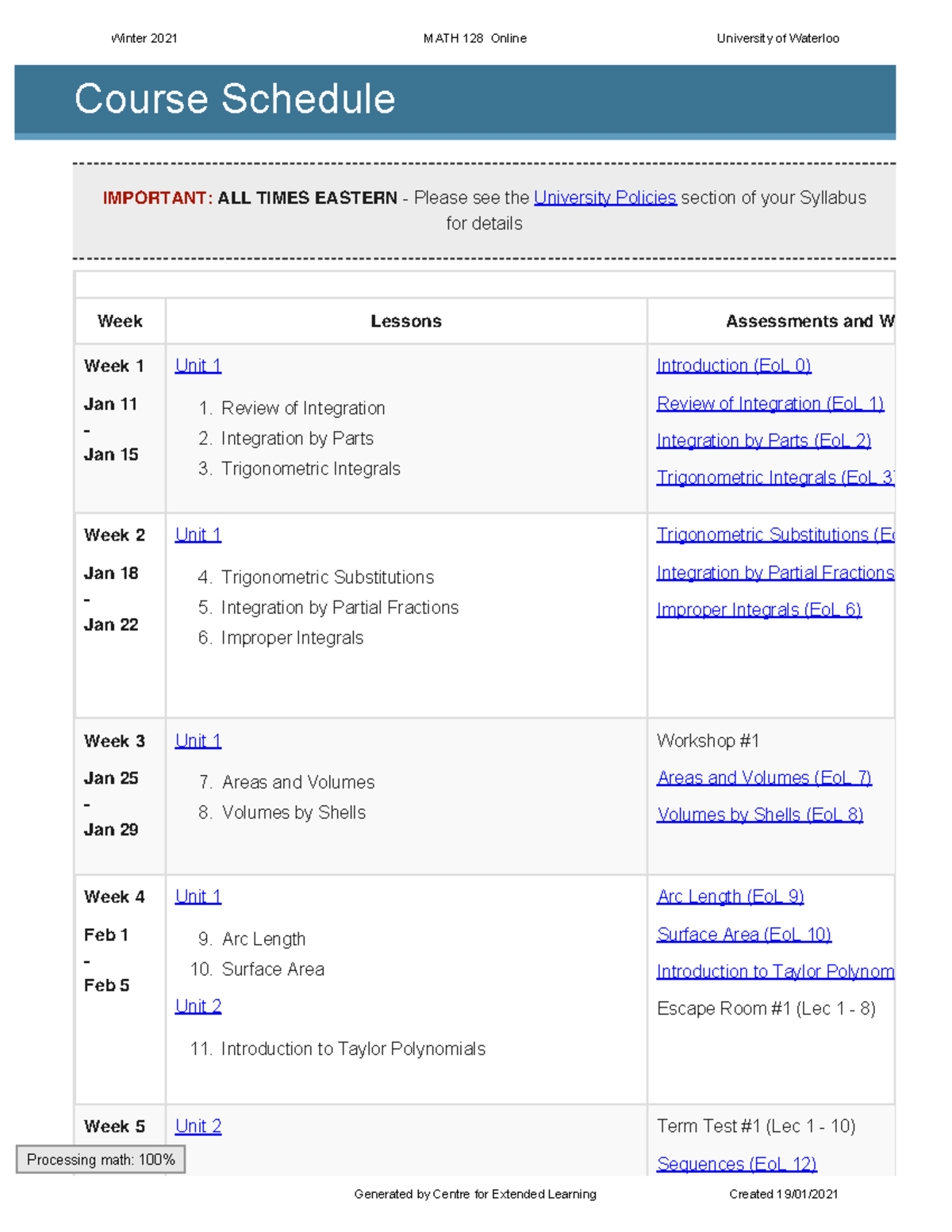 MATH 128 Course Schedule & Syllabus Overview (2021) - Studocu